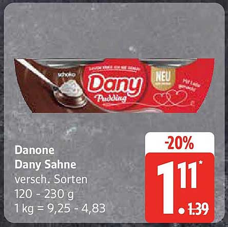 Danone Dany Sahne Verschiedene Sorten 120 - 230 G Angebot bei Edeka