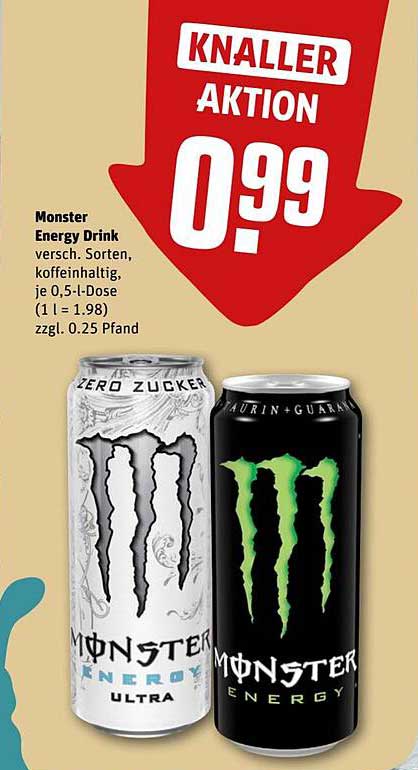 Monster Energy Drink, 0,5-L-Dose, Verschiedene Sorten Angebot bei REWE ...