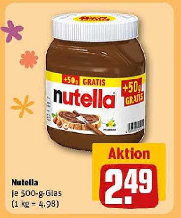Nutella Je 500-G-Glas (1 Kg = 4.98) Angebot bei REWE