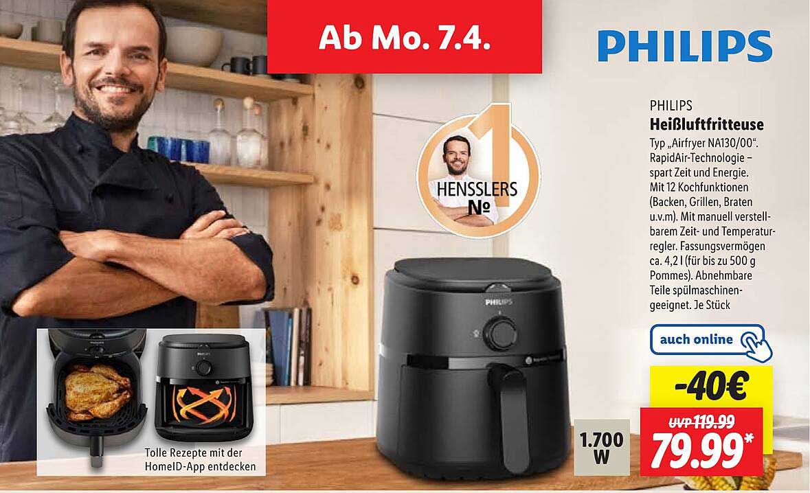 Philips Heißluftfritteuse Typ „Airfryer Na130/00“ Angebot bei Lidl