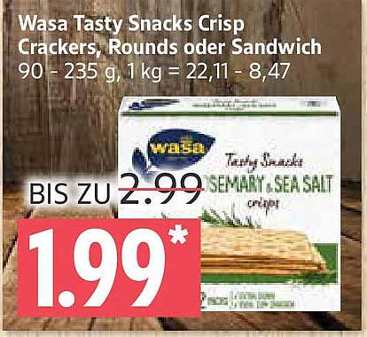Wasa Tasty Snacks Crisp Crackers, Rounds Oder Sandwich Angebot bei ...