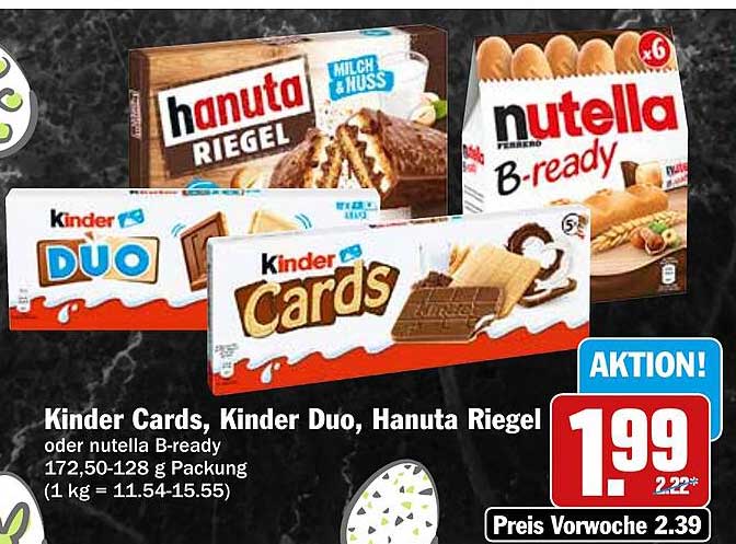 Kinder Cards, Kinder Duo, Hanuta Riegel Oder Nutella B-Ready 172,50-128 ...