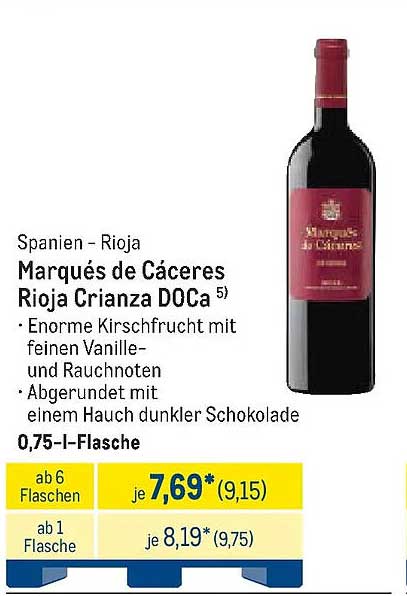 Marqués De Cáceres Rioja Crianza Doca Angebot bei METRO - ProspektGuru.de