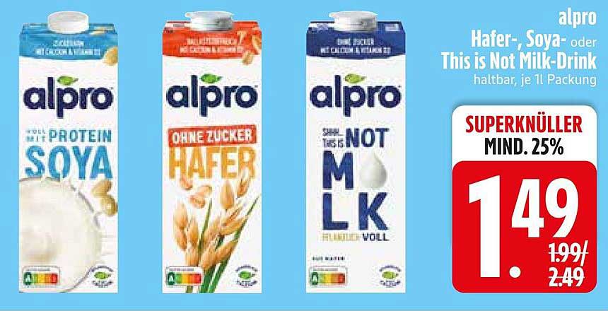 Alpro Hafer-, Soya- Oder This Is Not Milk-Drink, Je 1L Packung Angebot ...