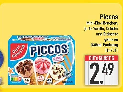 Piccos Mini-Eis-Hörnchen, Je 4X Vanille, Schoko Und Erdbeere Gefroren ...