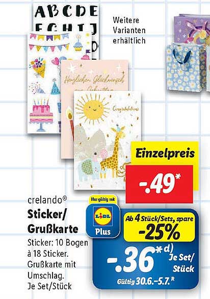 Crelando® Sticker/Grußkarte Angebot bei Lidl - ProspektGuru.de
