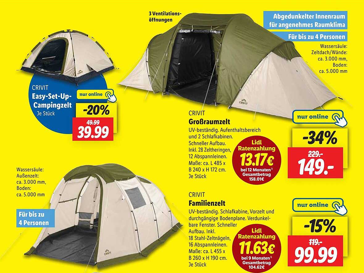 Crivit Großraumzelt Angebot bei Lidl