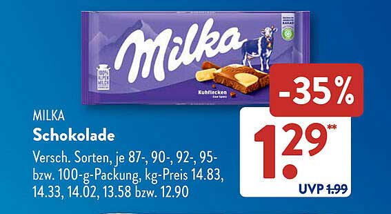 Milka Schokolade - 35% Rabatt Auf Verschiedene Sorten Angebot bei Aldi ...