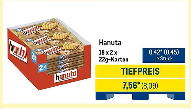Hanuta 18 X 2 X 22G-Karton Angebot bei METRO - ProspektGuru.de