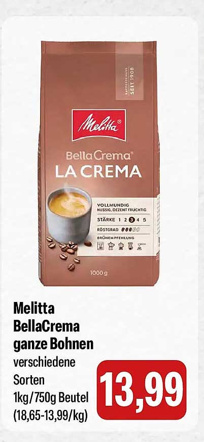 Melitta Bellacrema Ganze Bohnen Verschiedene Sorten 1Kg/750G Beutel ...
