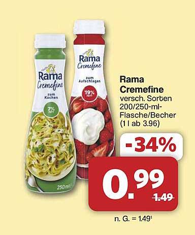 Rama Cremefine Verschiedene Sorten 200/250-Ml-Flasche/Becher Angebot ...