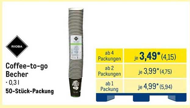 Rioba Coffee-To-Go Becher 50-Stück-Packung - 0,31 L Angebot bei METRO ...