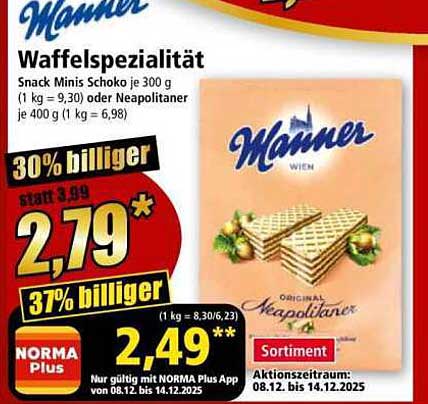 Waffelspezialität Von Manner, 300 G Snack Minis Schoko Oder 400 G ...