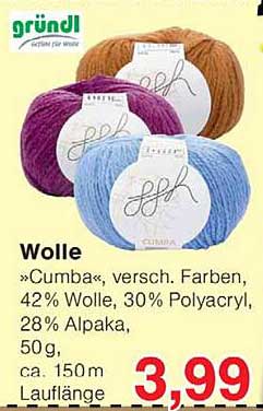 Wolle »Cumba«, Verschiedene Farben Angebot bei Jawoll - ProspektGuru.de