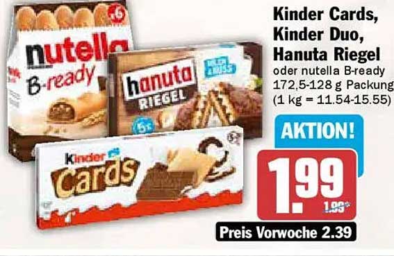 Kinder Cards, Kinder Duo, Hanuta Riegel Oder Nutella B-Ready Angebot ...
