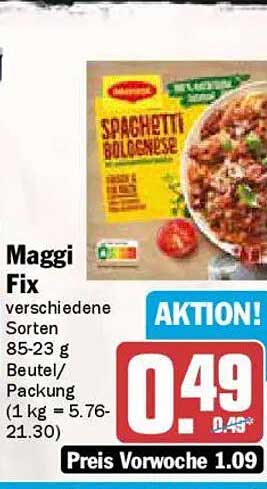 Maggi Fix Verschiedene Sorten 85-23 G Beutel/Packung Angebot bei Hit ...