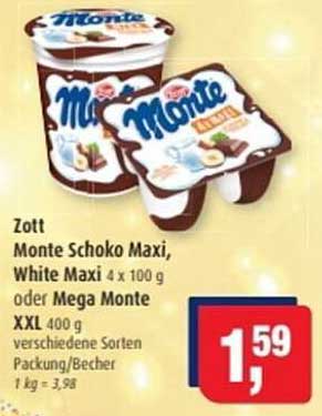 Zott Monte Schoko Maxi, White Maxi 4 X 100 G Oder Mega Monte Xxl 400 G ...