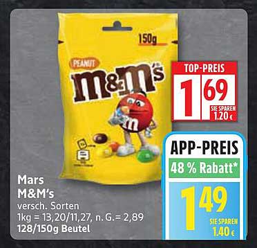 Mars M&M's Versch. Sorten 150G Angebot bei Edeka - ProspektGuru.de