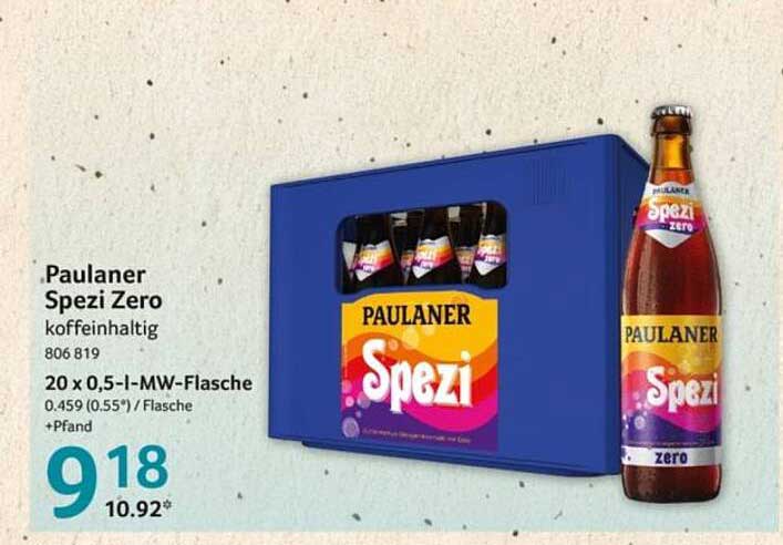 Paulaner Spezi Zero Koffeinhaltig 20 X 0,5-L-Mw-Flasche Angebot bei ...