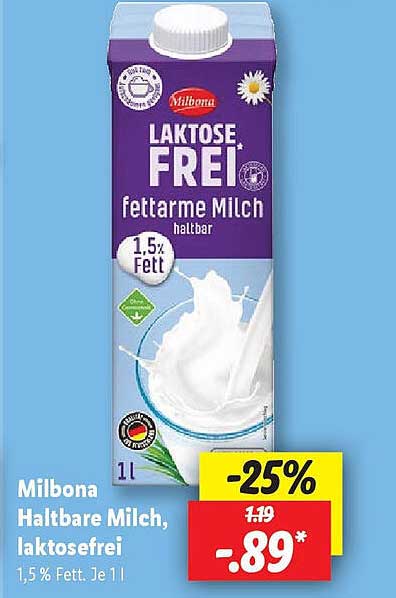 Milbona Laktose Frei Fettarme Milch Halbar Angebot bei Lidl