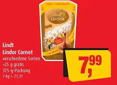 Lindt Lindor Cornet Verschiedene Sorten + 25 G Gratis Angebot bei ...