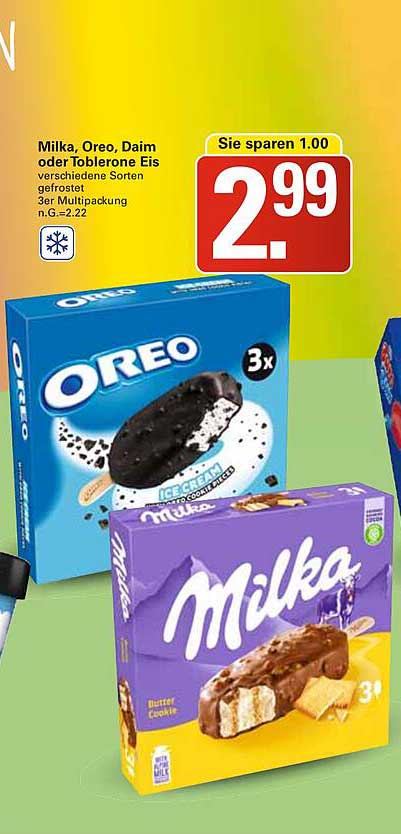 Milka, Oreo, Daim Oder Toblerone Eis – Verschiedene Sorten Angebot bei WEZ