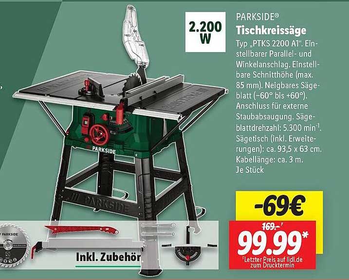 Parkside Tischkreissäge Ptks 2200 A1 Angebot bei Lidl