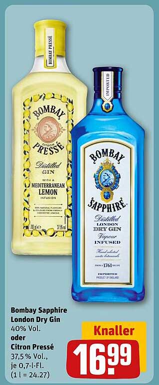 Bombay Sapphire London Dry Gin Angebot bei REWE Center