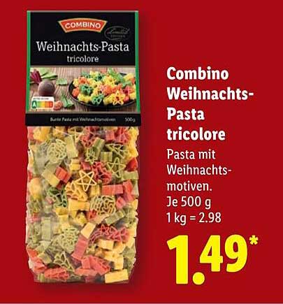 Combino Weihnachts-Pasta Tricolore Angebot bei Lidl - ProspektGuru.de