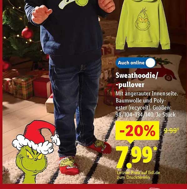 Sweathoodie/-Pullover Mit Grinch-Motiv Angebot bei Lidl - ProspektGuru.de