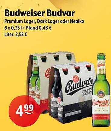 Budweiser Budvar Premium Lager, Dark Lager Oder Nealko 6 X 0,33 L ...