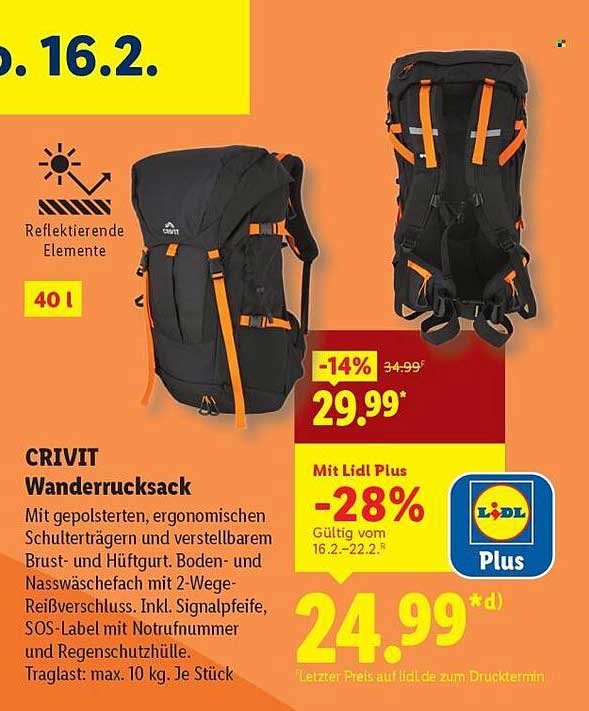 Crivit Wanderrucksack Angebot bei Lidl - ProspektGuru.de