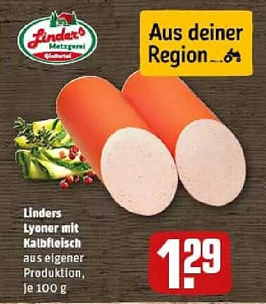Linders Lyoner Mit Kalbfleisch Aus Eigener Produktion, Je 100 G Angebot ...