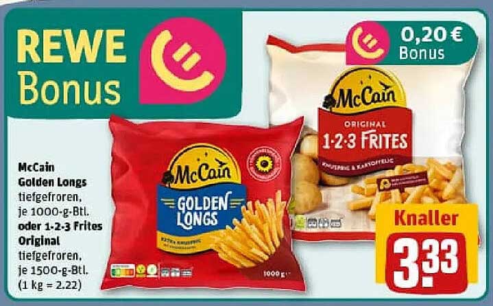 Mccain Golden Longs Tiefgefroren, Je 1000-G-Btl. Oder 1-2-3 Frites ...