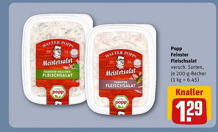 Popp Feiner Fleischsalat Versch. Sorten, Je 200-G-Becher Angebot bei ...