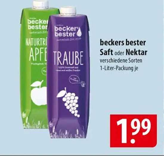 Beckers Bester Saft Oder Nektar Verschiedene Sorten 1-Liter-Packung Je ...
