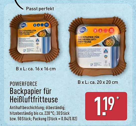 Powerforce Backpapier Für Heißluftfritteuse Angebot bei Aldi Nord ...