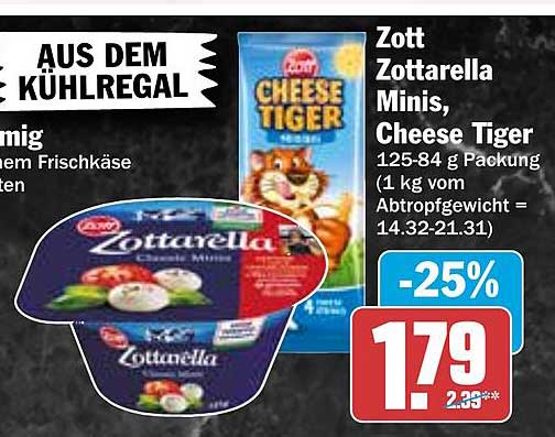 Zott Zottarella Minis, Cheese Tiger - 125 G Angebot bei Hit ...