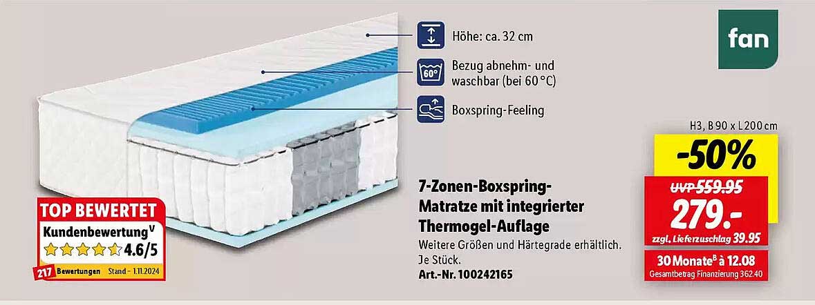 7-Zonen-Boxspring-Matratze Mit Integrierter Thermogel-Auflage Angebot ...