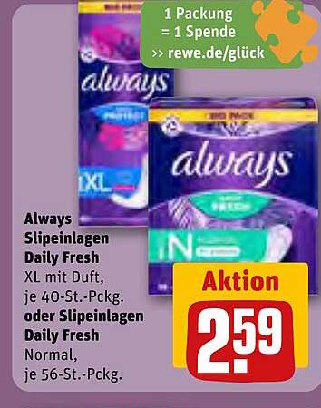Always Slipeinlagen Daily Fresh Angebot bei REWE Center - ProspektGuru.de
