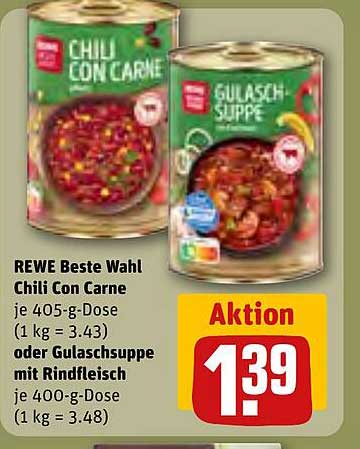 Rewe Beste Wahl Chili Con Carne Oder Gulaschsuppe Mit Rindfleisch ...