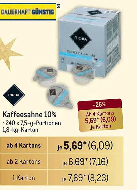 Rioba Kaffeesahne 10% Angebot bei METRO - ProspektGuru.de