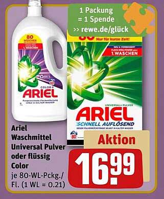Ariel Waschmittel Universal Pulver Oder Flüssig Color Angebot bei REWE ...
