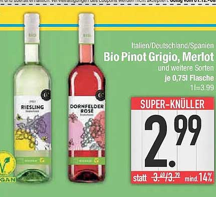 Bio Pinot Grigio, Merlot Und Weitere Sorten Je 0,75L Flasche Angebot ...