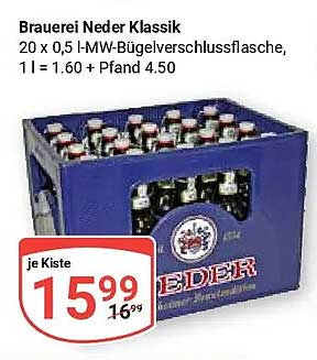 Brauerei Neder Klassik - 20 X 0,5 L Mw-Bügelverschlussflasche Angebot ...