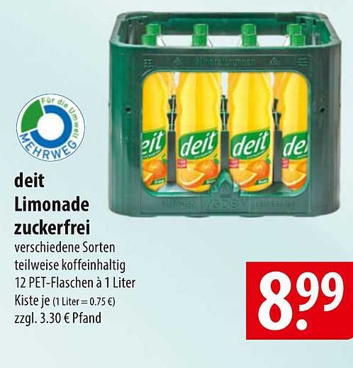 Deit Limonade Zuckerfrei 12 Pet-Flaschen À 1 Liter Angebot bei Famila ...