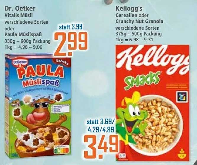 Dr. Oetker Vitalis Müslis Oder Kellogg's Cerealien - Verschiedene ...