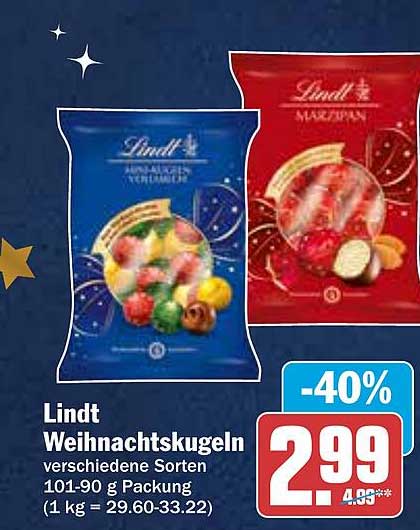 Lindt Weihnachtskugeln Verschiedene Sorten 101-90 G Angebot bei Hit ...