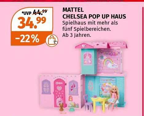Mattel Chelsea Pop Up Haus Angebot bei Müller - ProspektGuru.de