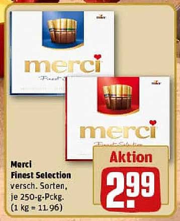 Merci Finest Selection 250G Angebot bei REWE - ProspektGuru.de
